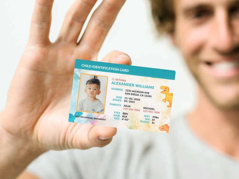 Back to School Child ID Card, Template, Editable Canva Design, Printable Kids Safety Card ...