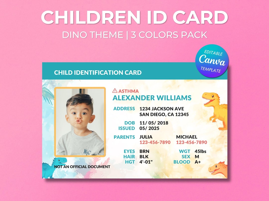 Back to School Child ID Card, Template, Editable Canva Design ...