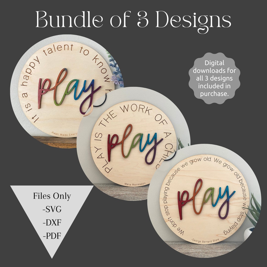 Play Signs Bundle of 3 Designs | SVG DXF PDF Files | Laser Svg File ...