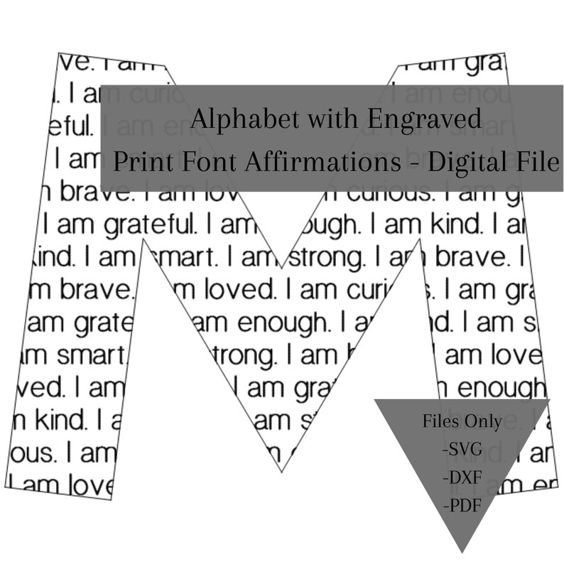 Alphabet With Engraved Print Font Affirmations SVG DXF PDF Files ...