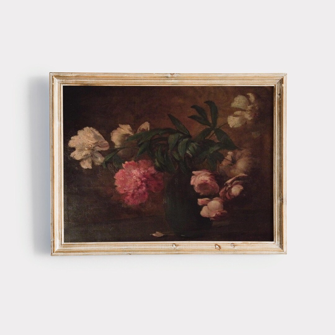 Vintage Floral Still Life Art | Printable Moody Oil Country Decor | 615 ...
