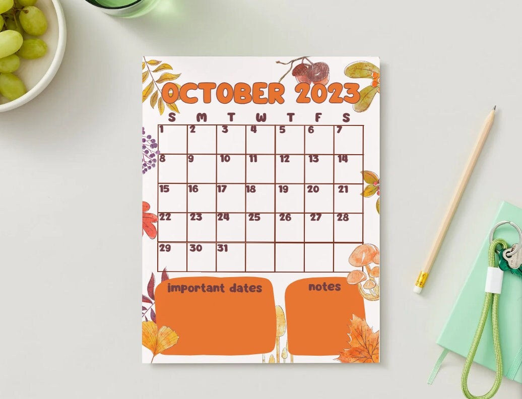 October 2023 Calender Aesthetic Downloaded Printable Autumn Fall for ...