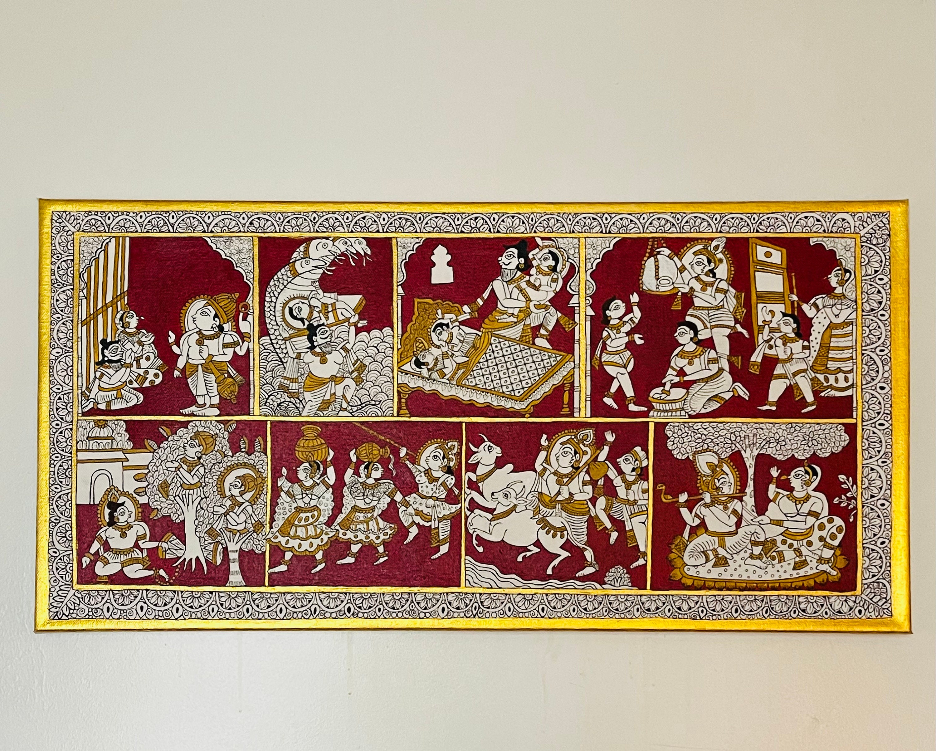 Rajasthani Phad Painting the Birth of Krishna Style of Rajasthan Indian ...