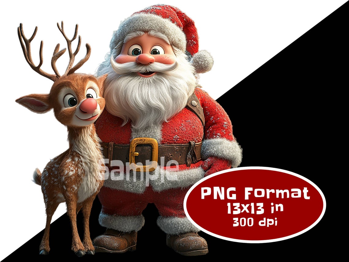 Festive Santa & Reindeer Clipart: Christmas PNG Images (13x13 In) - Etsy