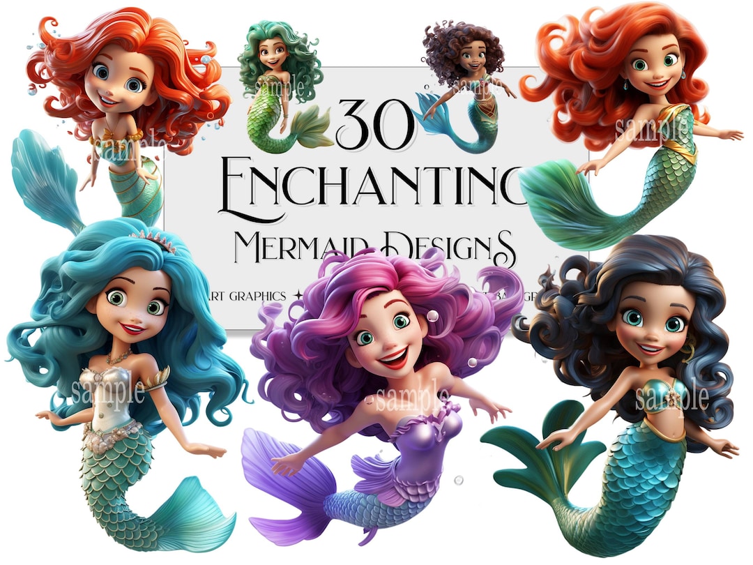 Enchanting Mermaid Clipart, Cute Mermaid Clipart, Mermaid PNG, Mermaid ...