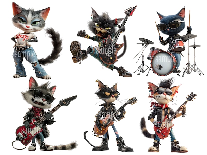 Rocking Cat Clipart Collection, 30 PNG Images, Transparent Backgrounds ...