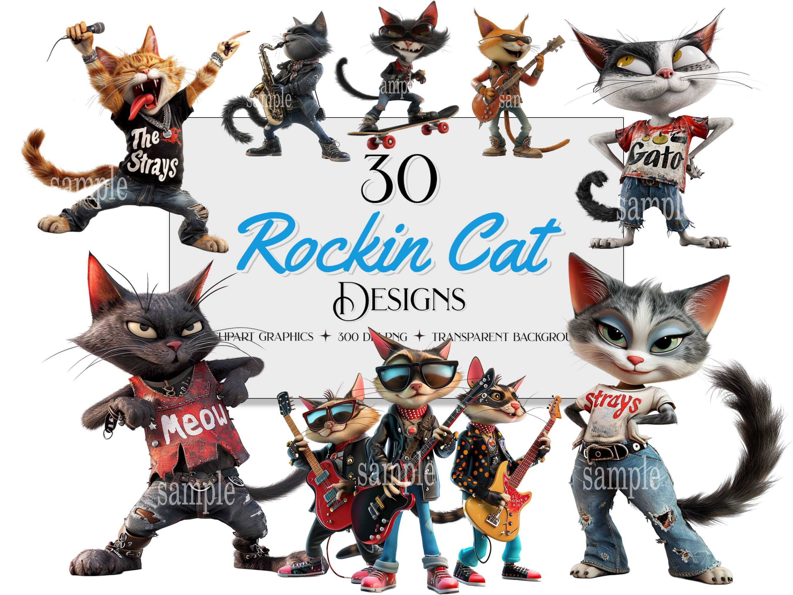 Rocking Cat Clipart Collection, 30 PNG Images, Transparent Backgrounds ...