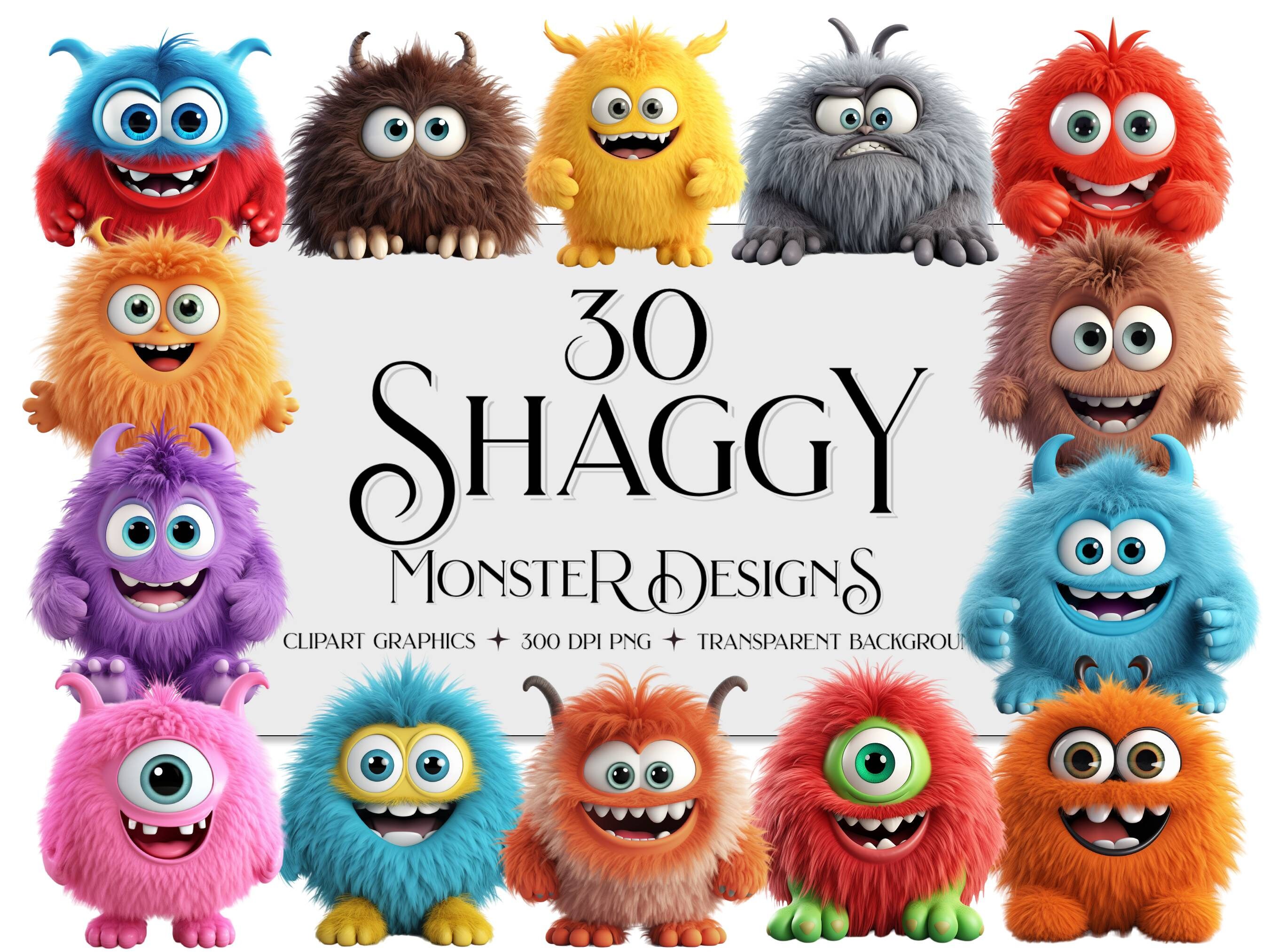 Cute Shaggy Monster Clipart, Colorful PNG Graphics (digital Download ...