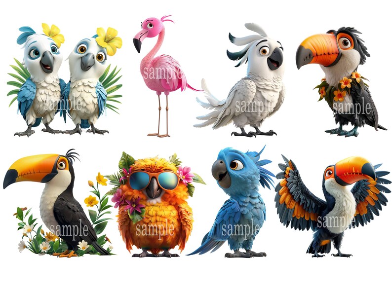 Tropical Bird Clipart: Exotic Macaw, Toucan PNG (digital Download) - Etsy