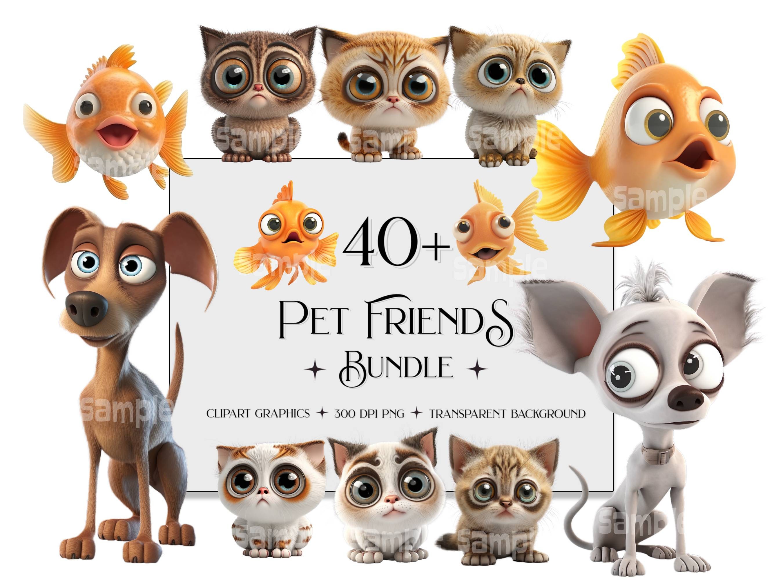 Pet Friends Clipart Bundle, Cute Puppy Clipart, Funny Goldfish PNG ...