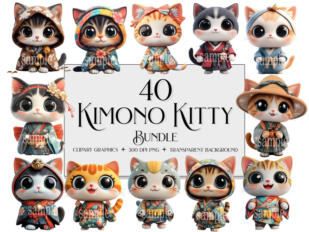 Adorable Kitten Clipart, Cute Kitten Clipart, Cat Traditional Japanese ...