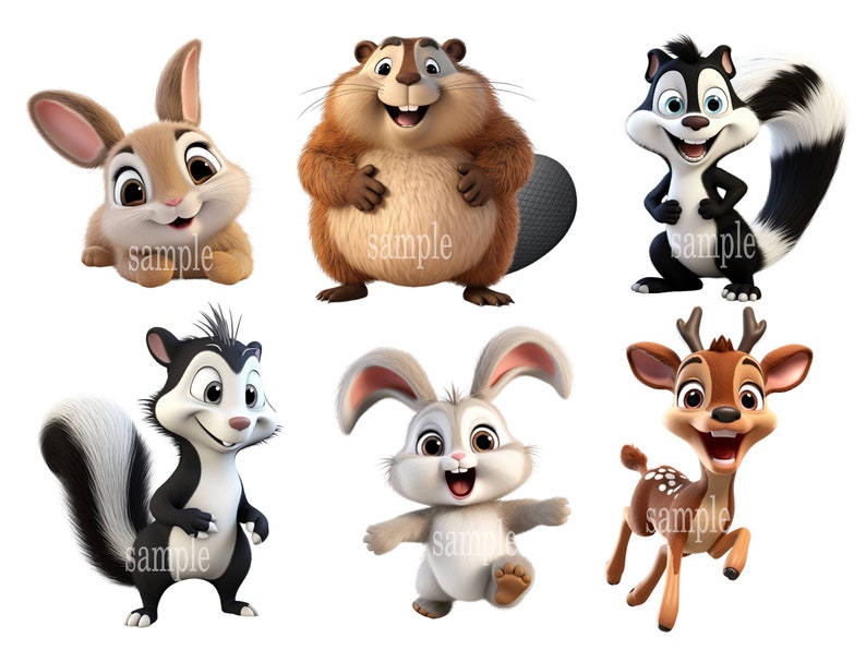 Woodland Animals Clipart: Skunk, Deer, Bunny & Beaver (PNG Digital ...