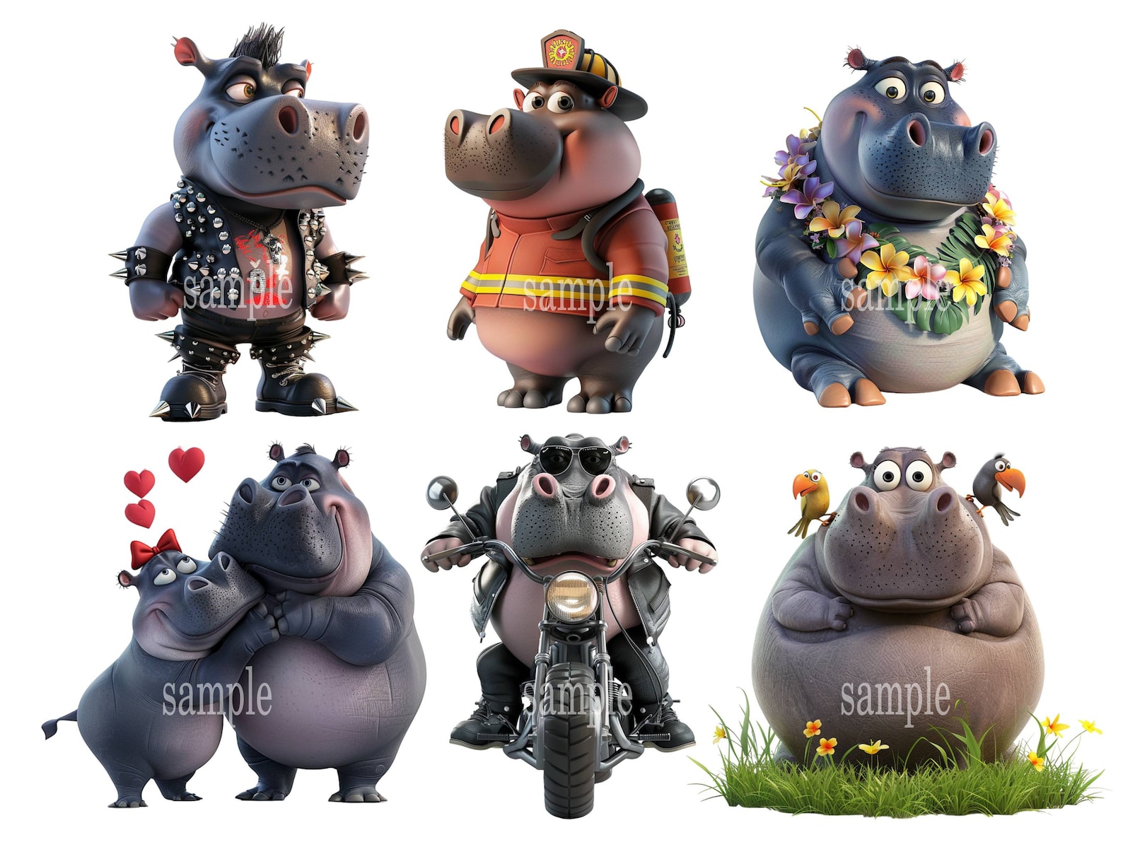 Hippo Clipart Bundle, 40 Safari Animal PNG Designs (digital Download ...