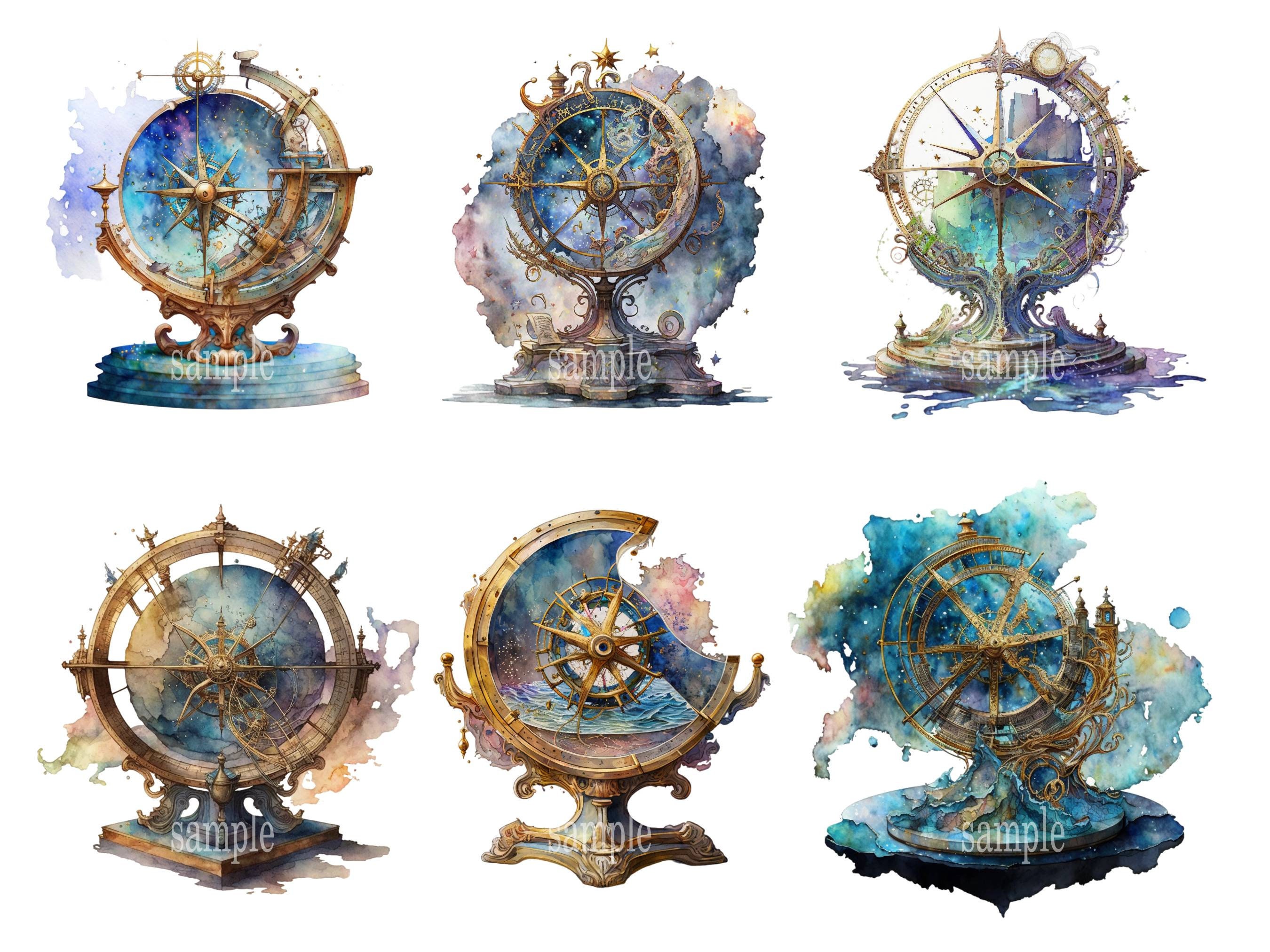 Celestial Astrolabe Graphic Designs, 20 Printable Digital Art Set for ...