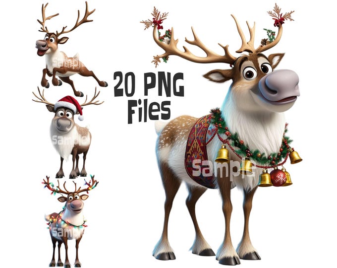 Santa Reindeer Christmas Clipart: Festive PNG Illustrations (digital ...