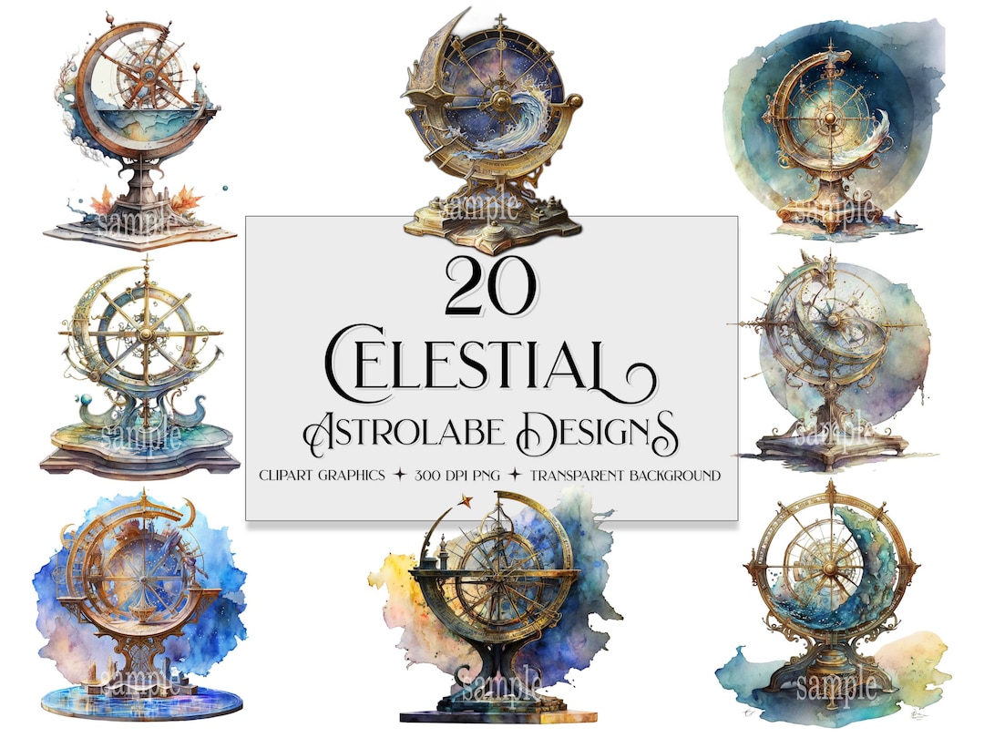Celestial Astrolabe Graphic Designs, 20 Printable Digital Art Set for ...
