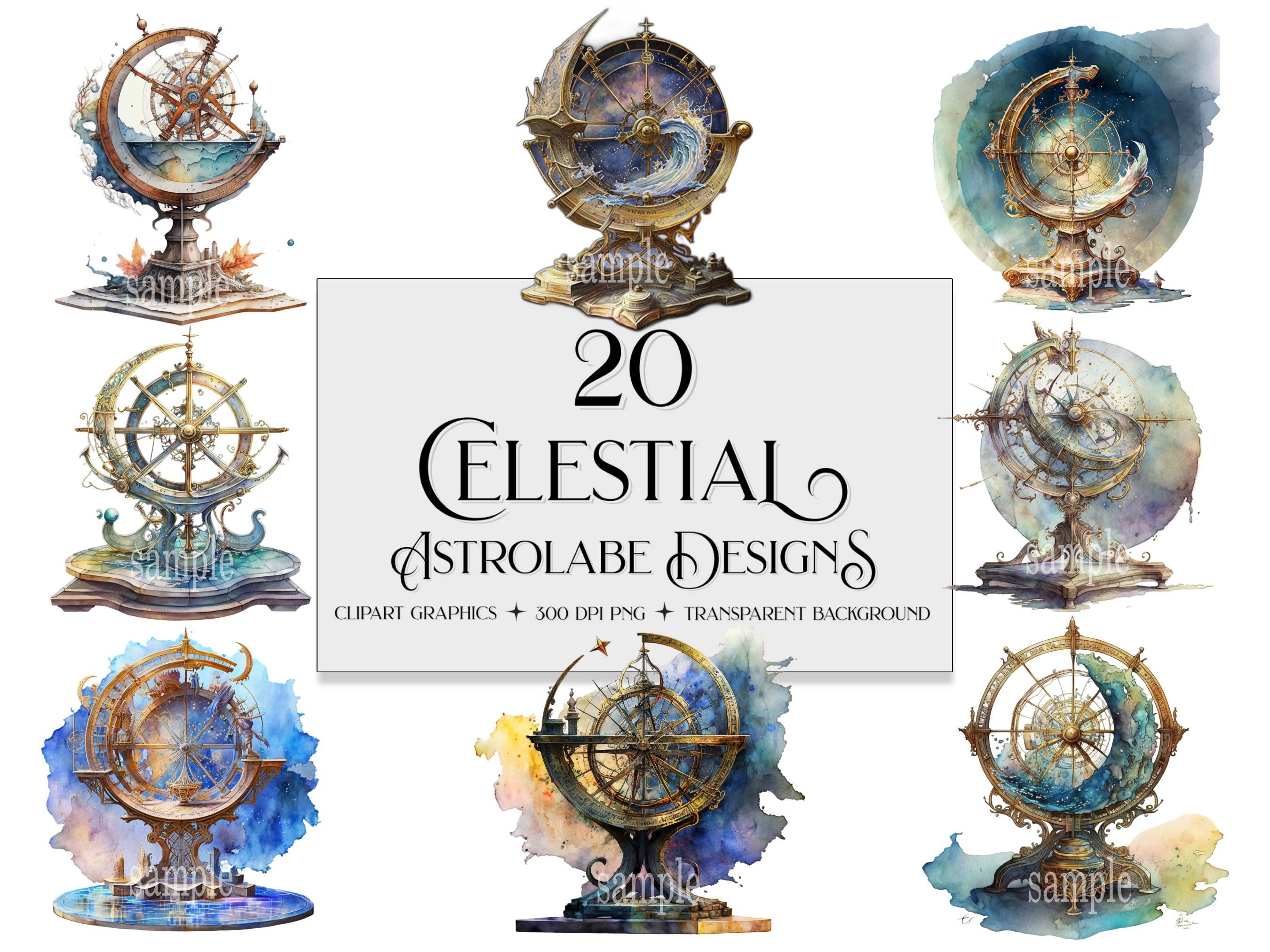 Celestial Astrolabe Graphic Designs, 20 Printable Digital Art Set for ...