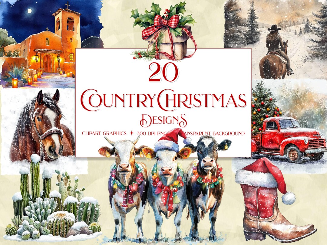 Western Christmas Clipart Bundle: Cowboy, Cactus, Bison PNG Graphics - Etsy