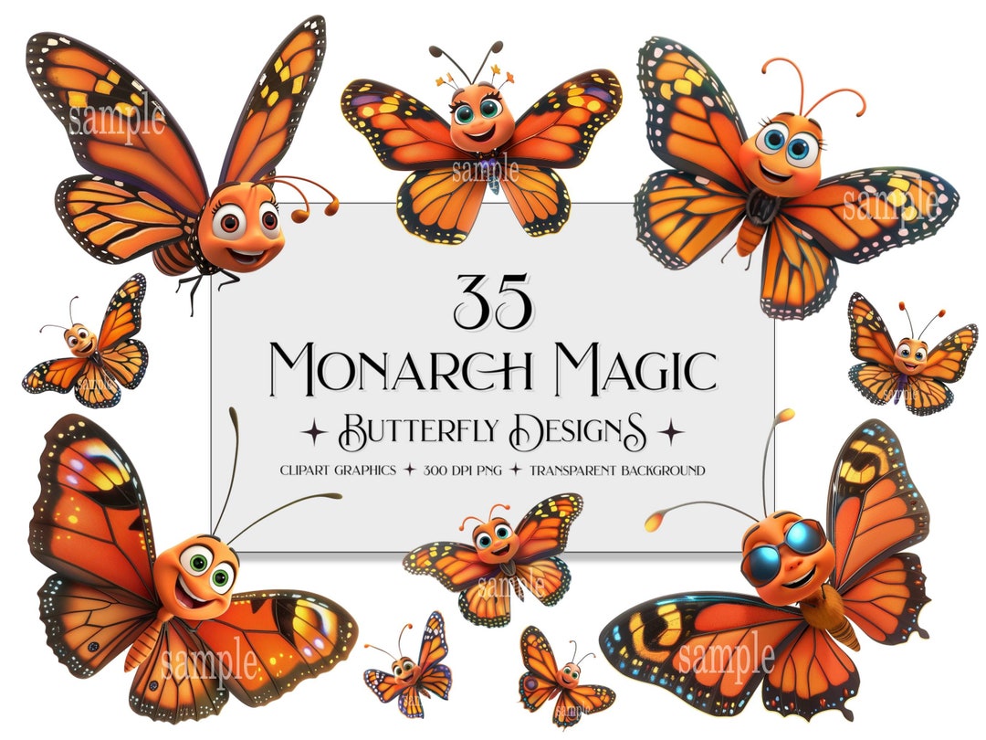 Monarch Butterfly Clipart Bundle, Watercolor PNG, Transparent ...