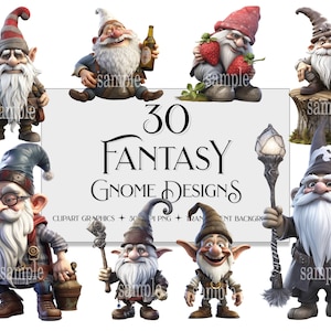Fantasy Gnome Clipart Bundle: 30 PNG Garden Graphics (digital Download ...