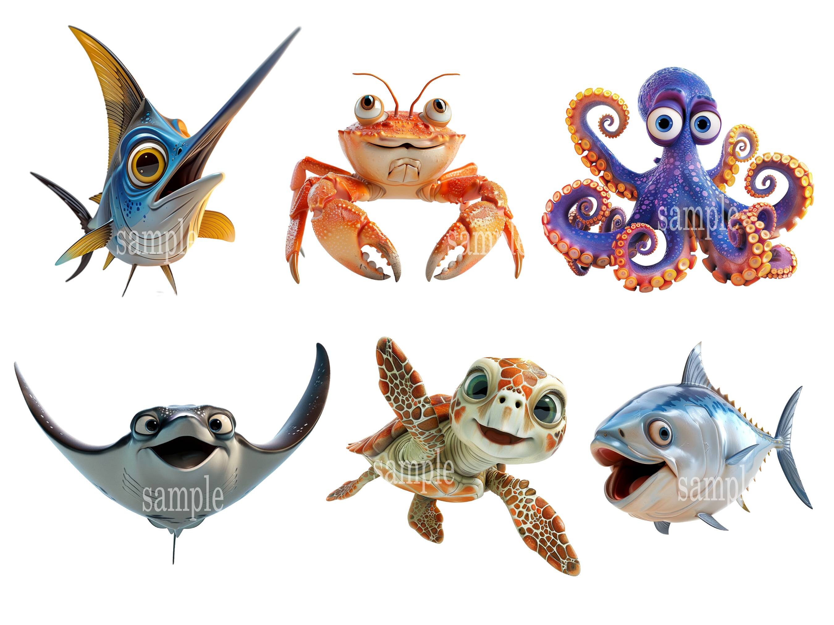 Ocean Animal Clipart: Sea Turtle, Dolphin, Octopus PNG (56 Designs) - Etsy