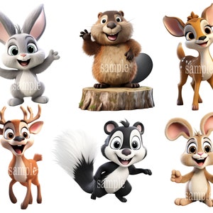 Woodland Animals Clipart: Skunk, Deer, Bunny & Beaver (PNG Digital ...