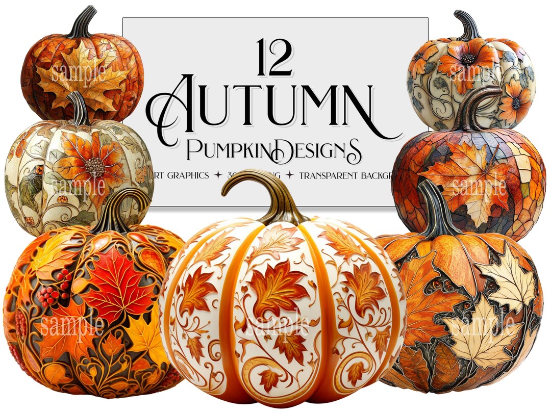 Whimsical Pumpkin Clipart: Autumn PNG Designs (13x13 In) - Etsy