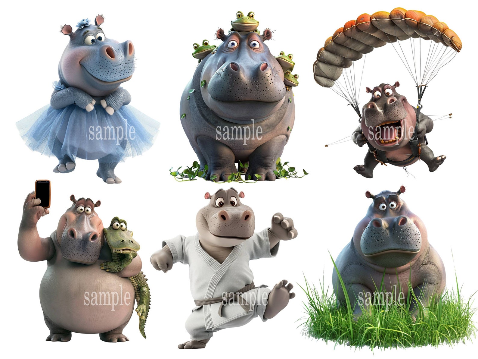 Hippo Clipart Bundle, 40 Safari Animal PNG Designs (digital Download ...