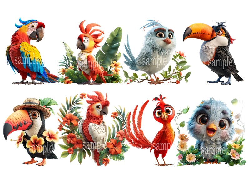 Tropical Bird Clipart: Exotic Macaw, Toucan PNG (digital Download) - Etsy