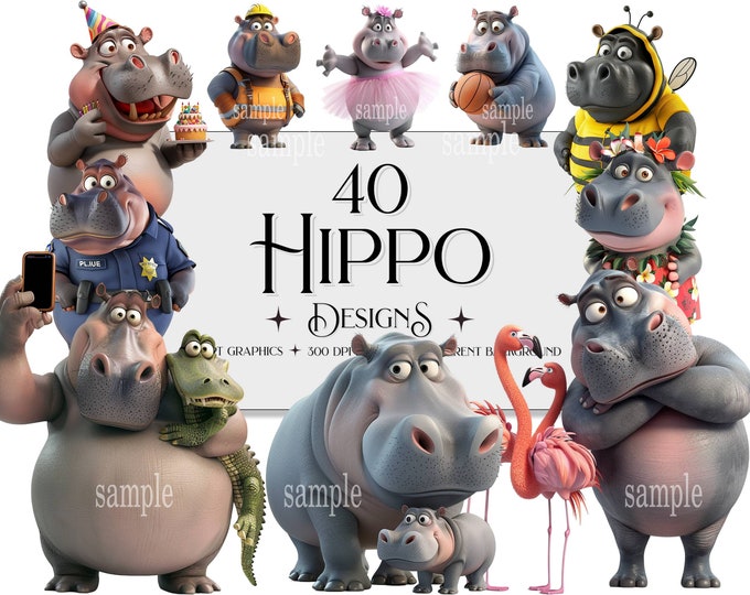 Quirky Hippo PNG Funny Hippopotamus Clipart Silly Safari Animals ...