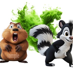 Woodland Animals Clipart: Skunk, Deer, Bunny & Beaver (PNG Digital ...