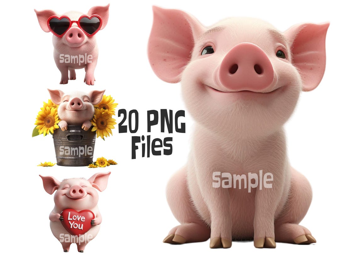 Adorable Pig Clipart, Baby Pig PNG, Farm Animal Graphics (digital ...