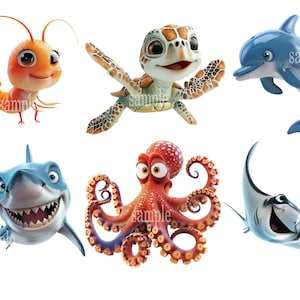 Ocean Animal Clipart: Sea Turtle, Dolphin, Octopus PNG (56 Designs) - Etsy