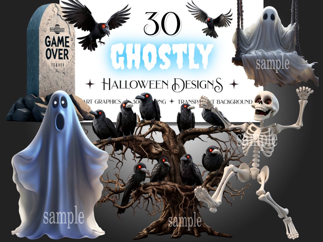 Spooky Halloween Clipart Collection: Ghosts, Skeletons, Ravens (PNG) - Etsy