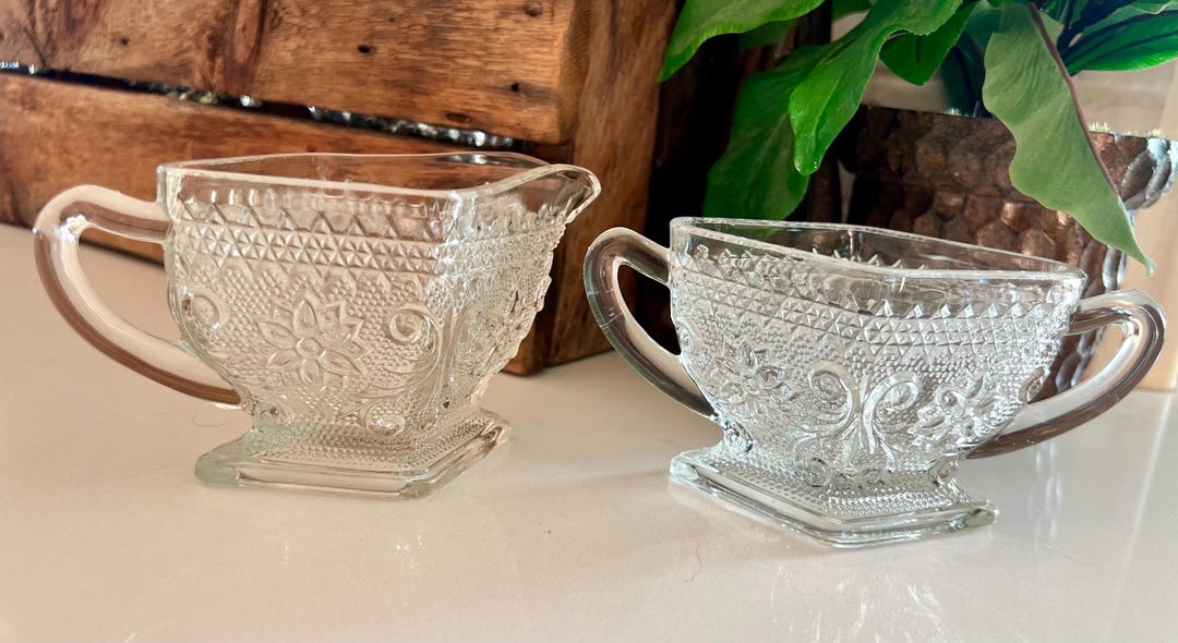 Depression Sandwich Glass Cream and Sugar Set - Etsy