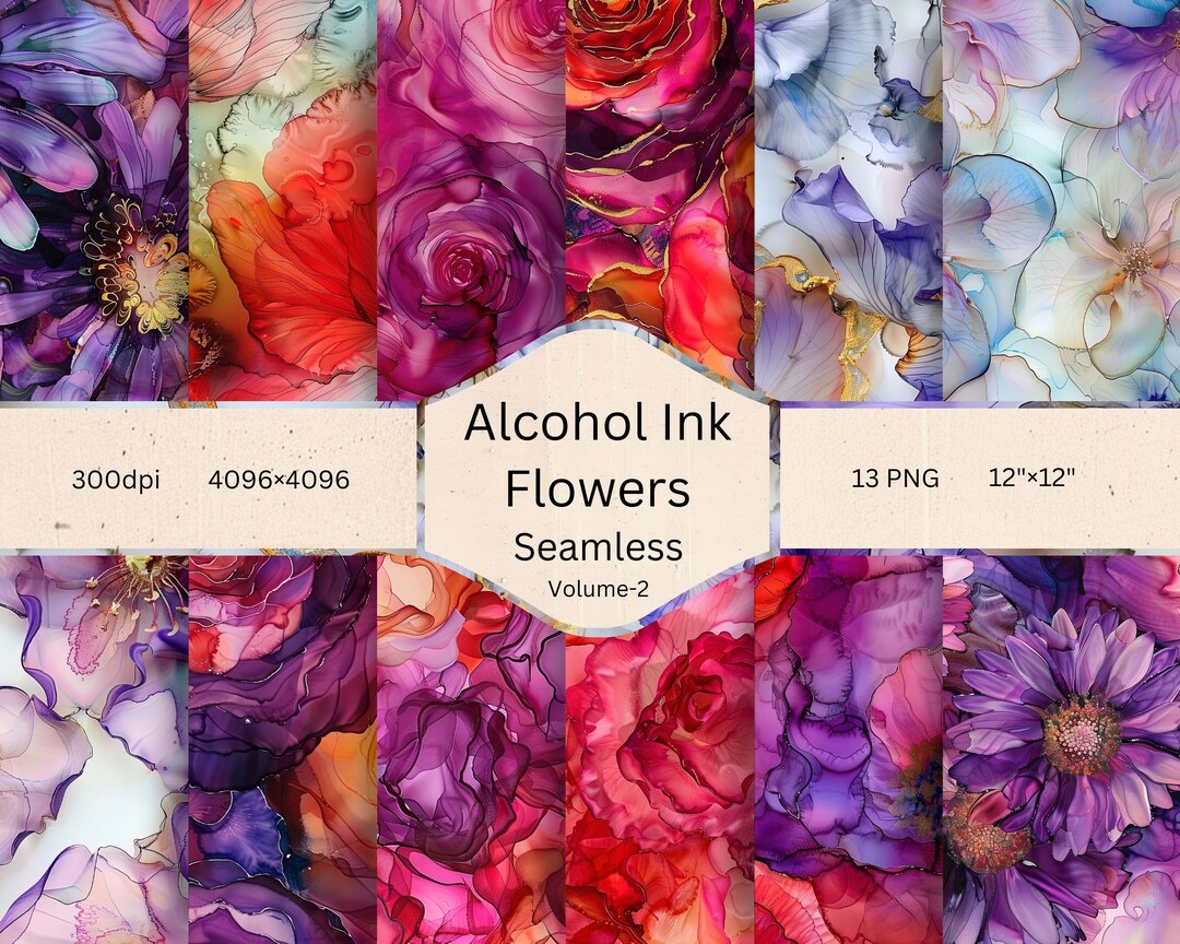 Alcohol Ink Flowers Digital Papers, Seamless Floral Patterns ...
