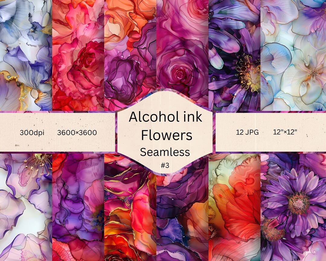 Alcohol Ink Flowers Digital Papers, Seamless Floral Patterns, Scrapbook ...