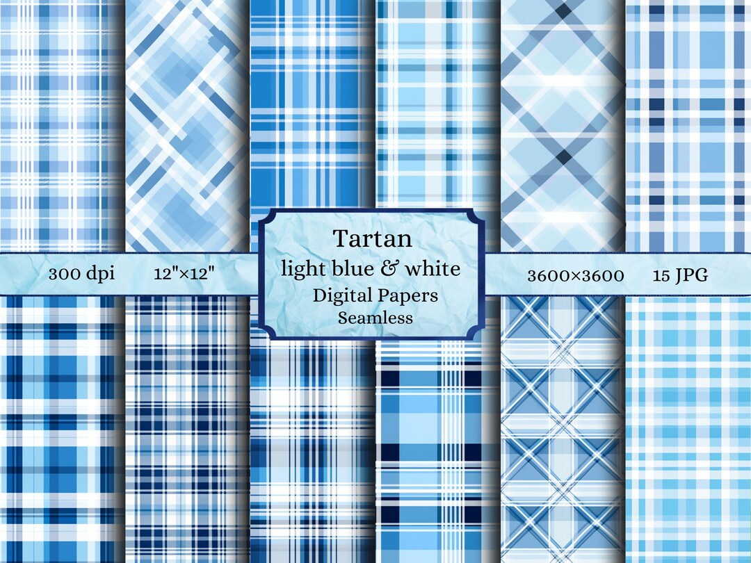 Blue and White Plaids Digital Papers, Tartan Seamless Patterns, Spring ...