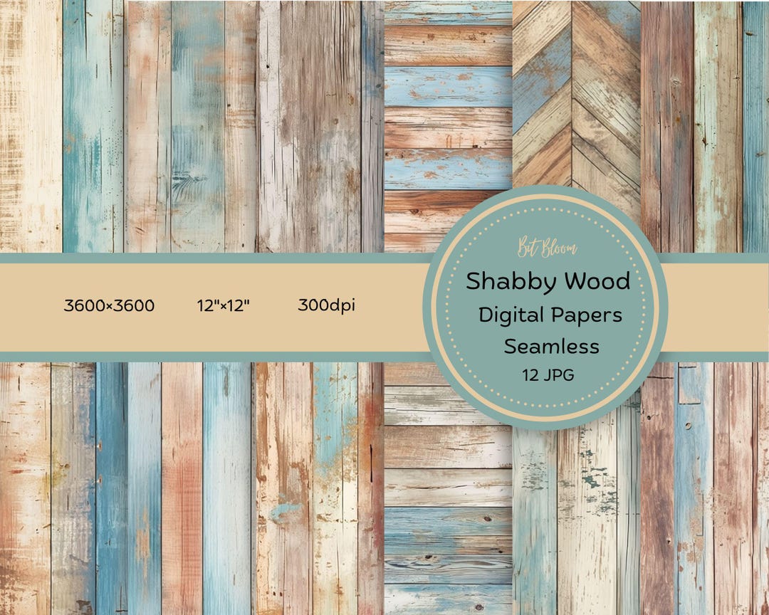 Shabby Wood Digital Papers, Rustic Wood Seamless Patterns, Distressed ...