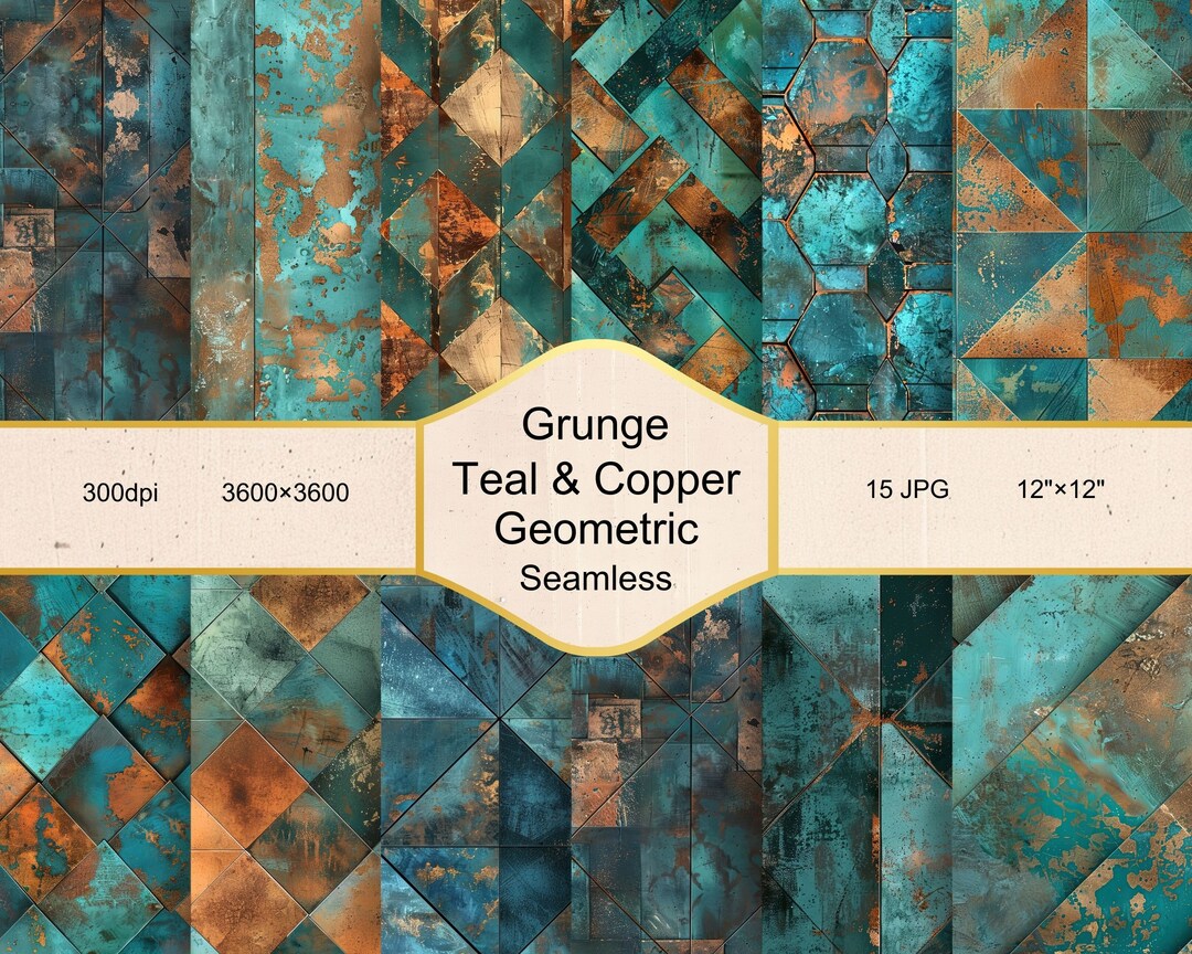 Teal and Copper Grunge Digital Papers, Distressed Seamless Patterns ...