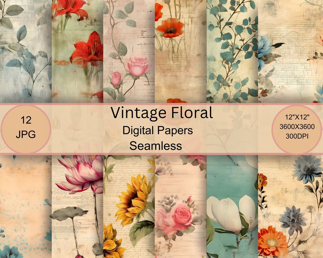 Old Texture Seamless Digital Paper, Vintage Floral Digital Paper ...
