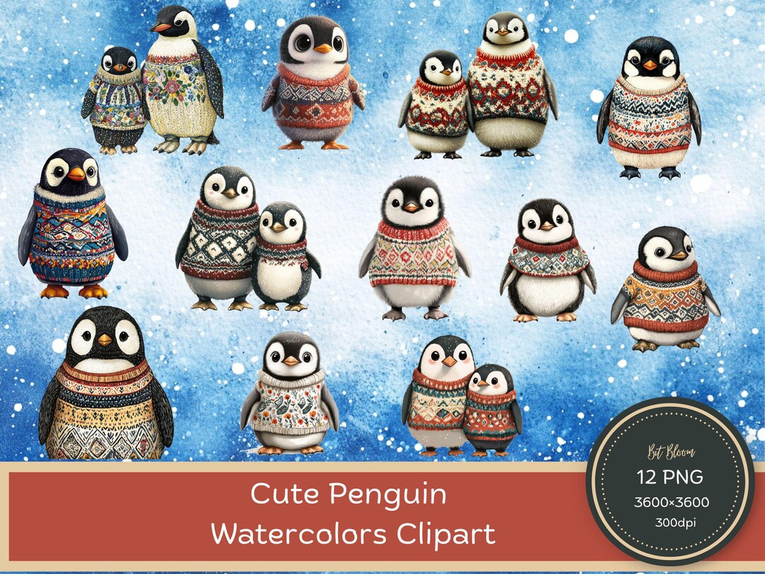 Penguin Clipart PNG, Winter Penguin Clipart, Holiday Clipart, Penguin ...
