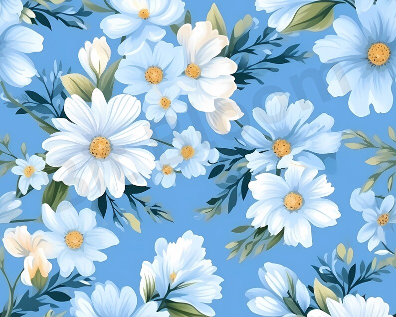 Blue Flowers Seamless Pattern, Blue Floral Pattern, Spring Blue Floral ...