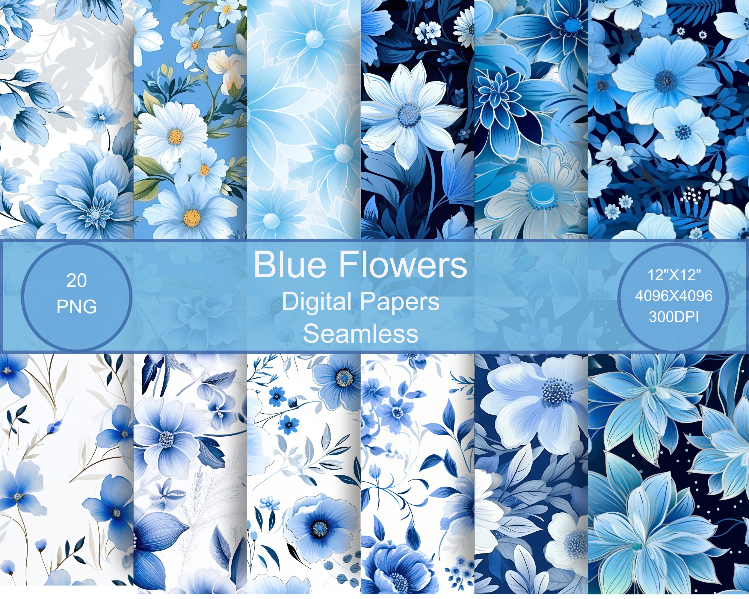 Blue Flowers Seamless Pattern, Blue Floral Pattern, Spring Blue Floral ...