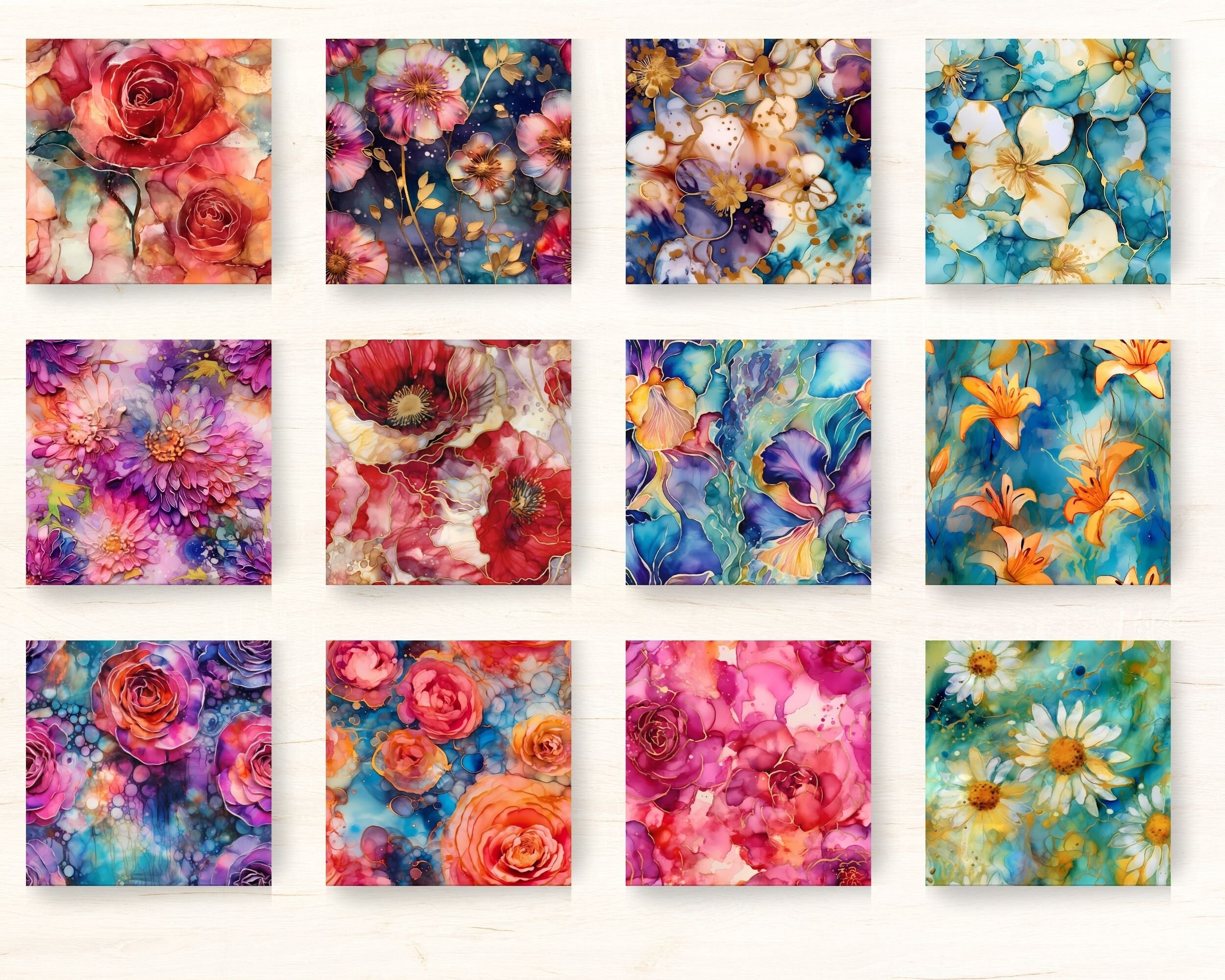 Alcohol Ink Flowers Digital Papers, Seamless Floral Patterns ...
