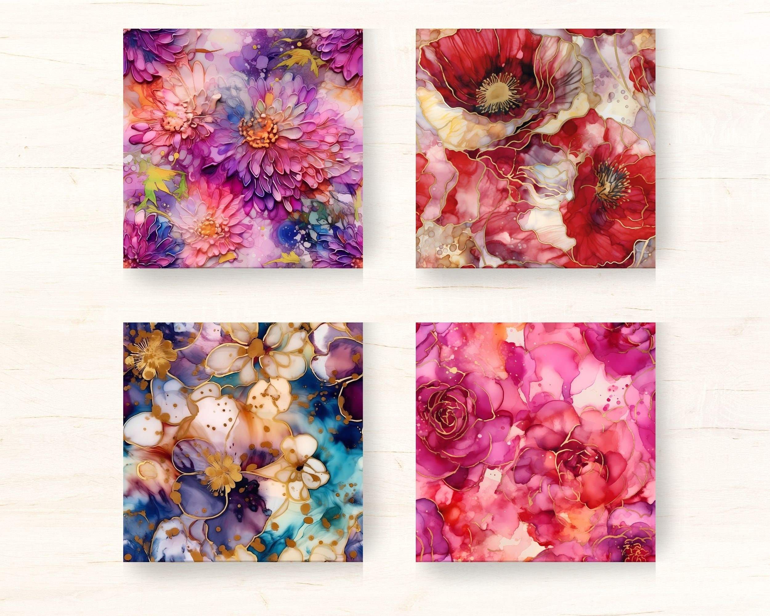 Alcohol Ink Flowers Digital Papers, Seamless Floral Patterns ...