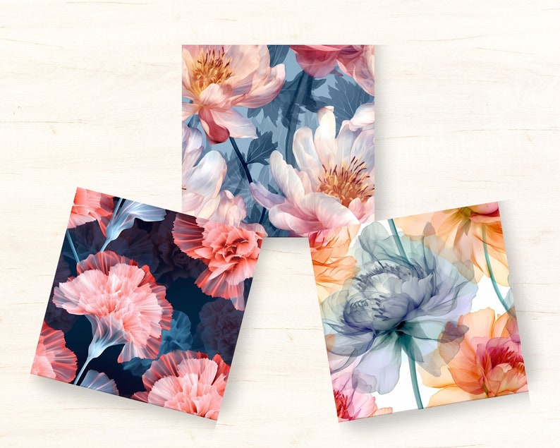 Flowers Pattern X-ray Style Digital Papers, Seamless Floral Digital ...
