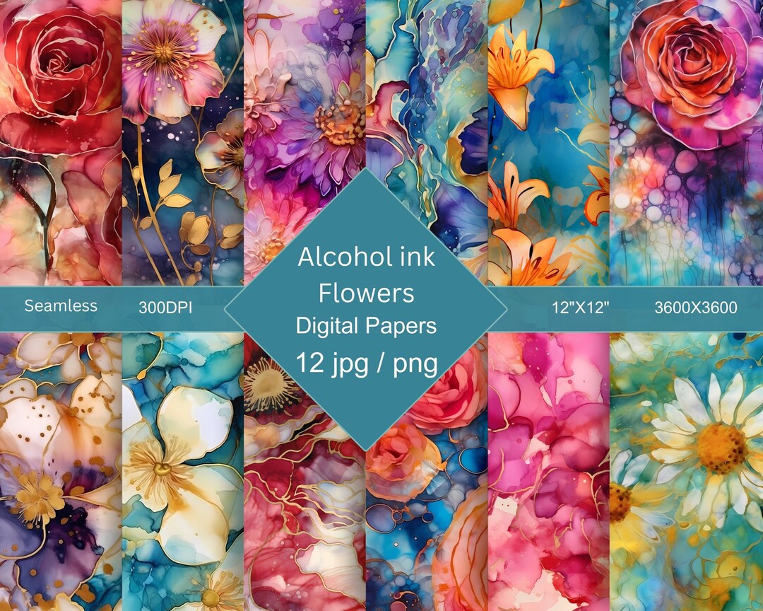Alcohol Ink Flowers Digital Papers, Seamless Floral Patterns ...