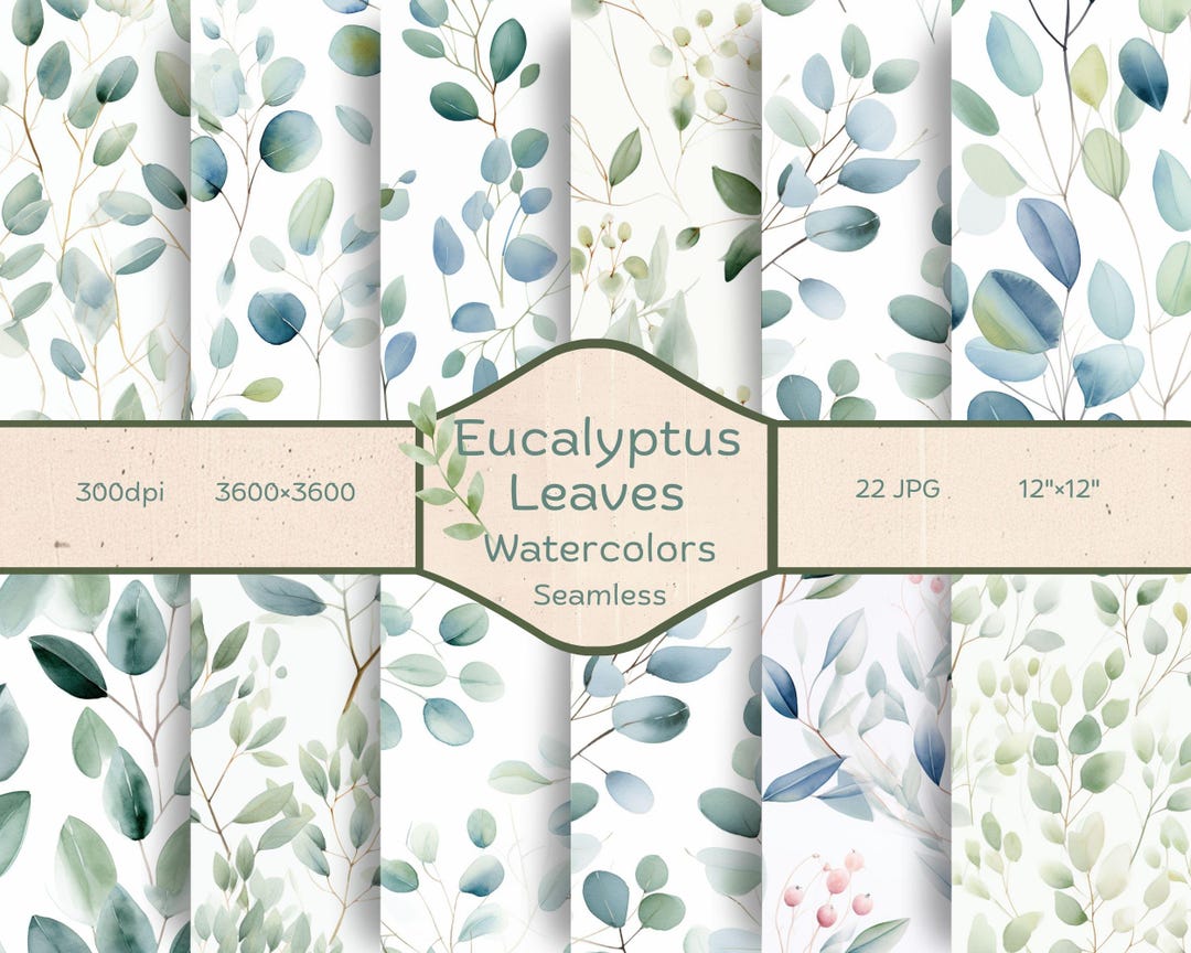 Watercolor Eucalyptus Leaves Digital Papers, Eucalyptus Leaves Seamless ...
