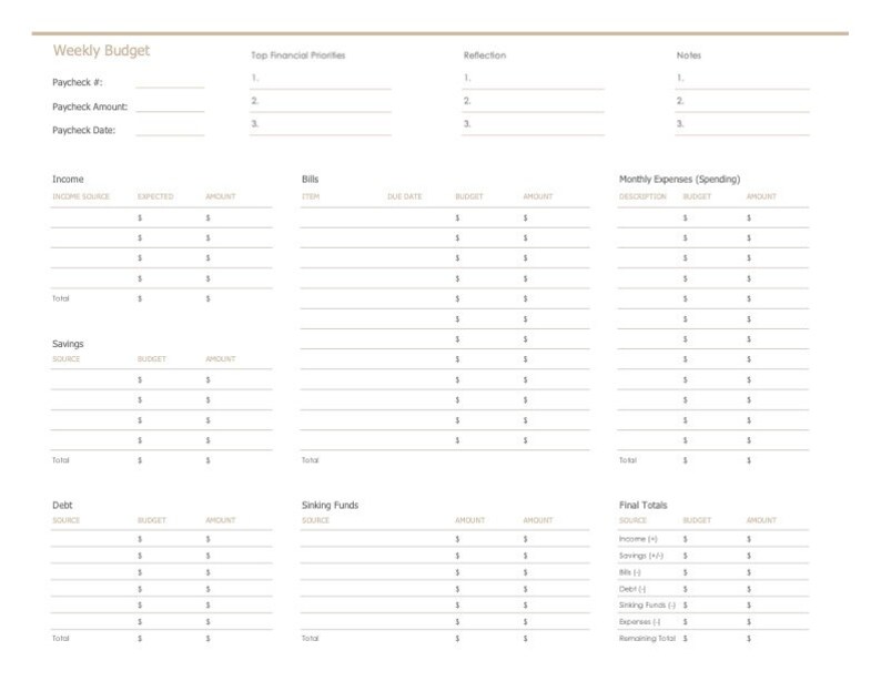 Weekly Budget Template Digital Download - Etsy